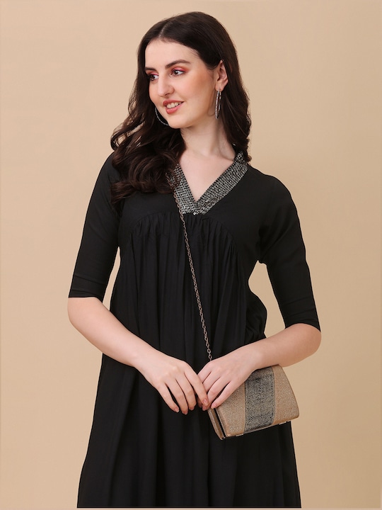 V-Neck A-Line Midi Dress - Flatshop