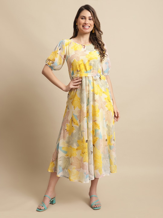 Floral Georgette A-Line Midi Dress - Flatshop