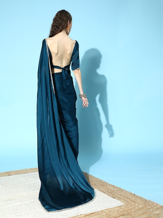 Solid Saree with Embellished Border - Flatshop