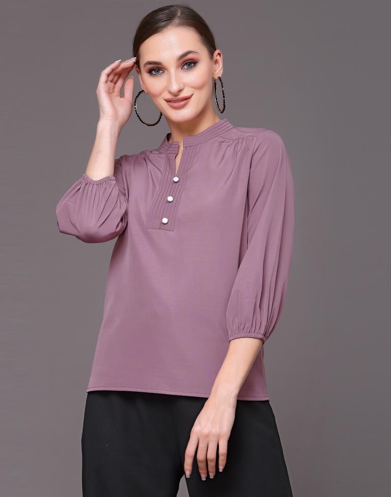 Purple Mandarin Neck Top - Flatshop