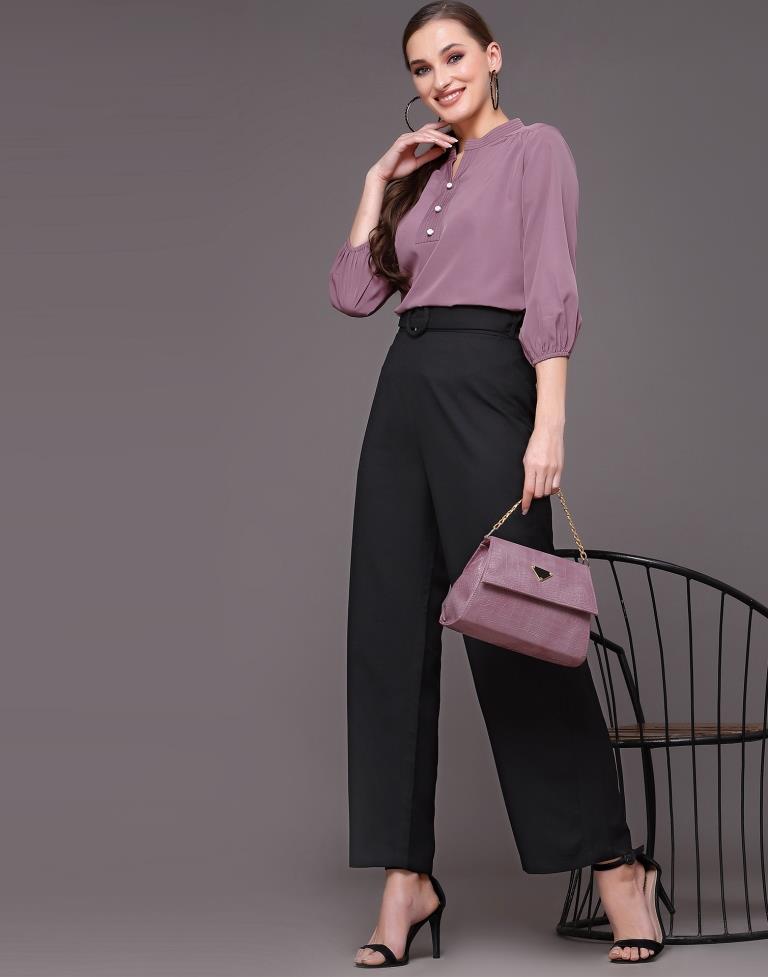 Purple Mandarin Neck Top - Flatshop