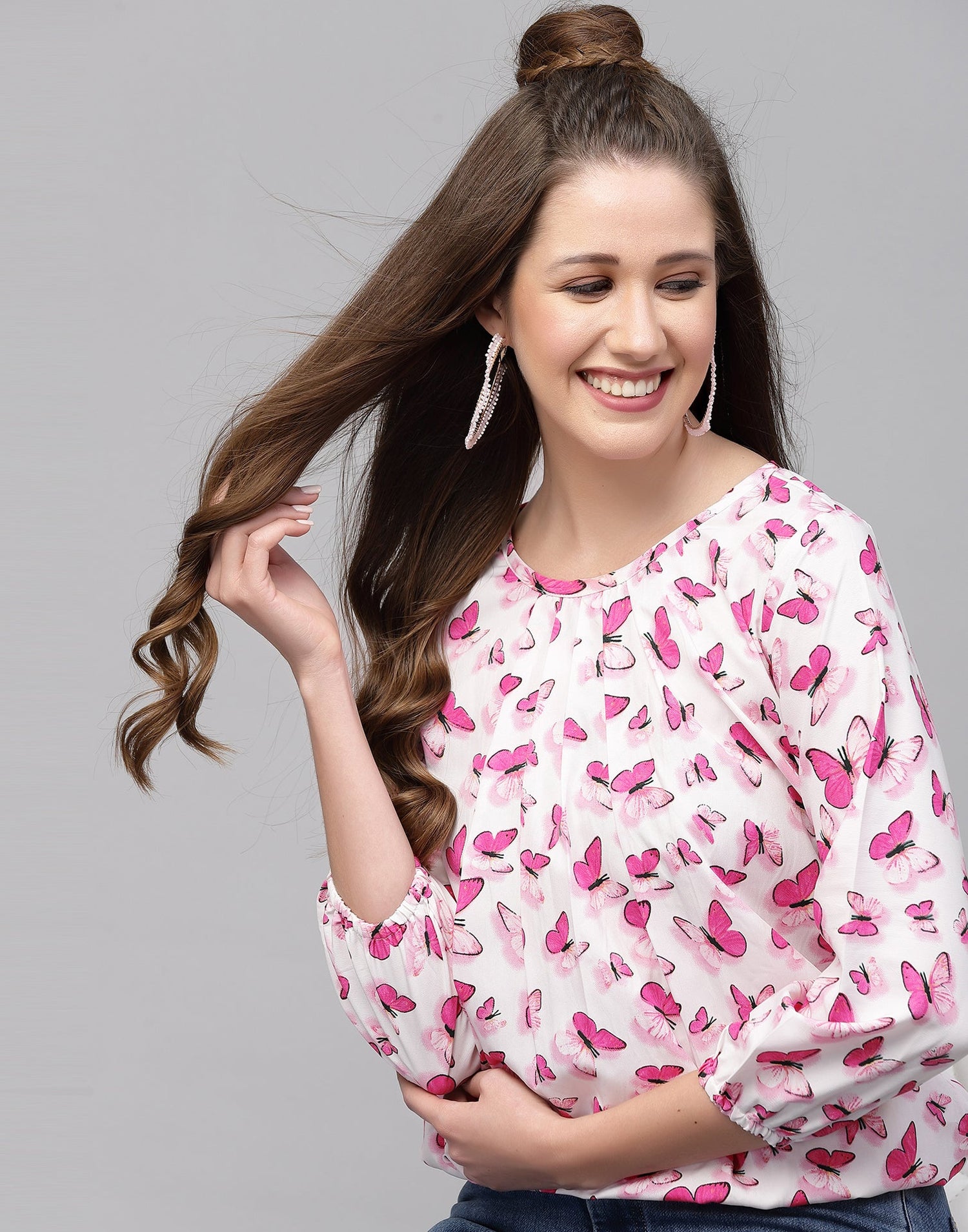White & Pink Printed Top - Flatshop